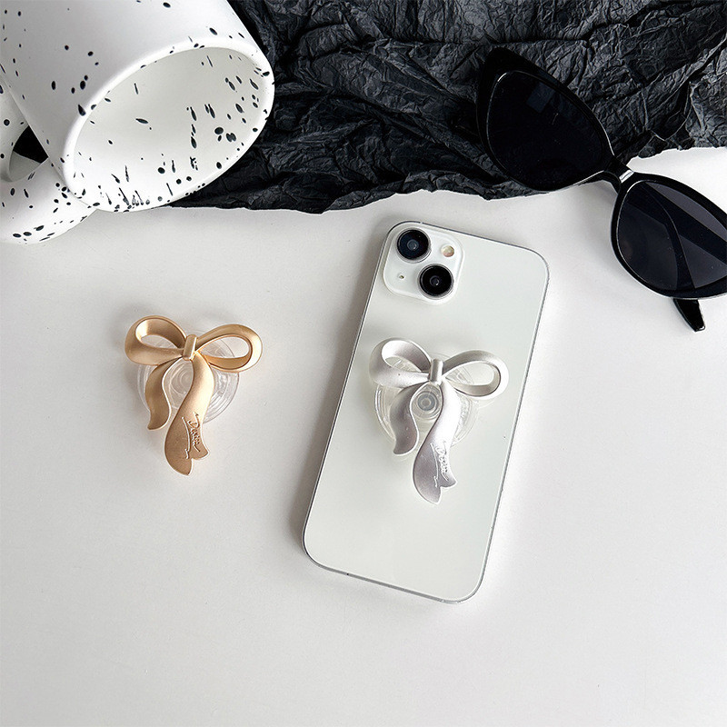 Korean style electroplated metal bow tie pop socket for phone Grip ...
