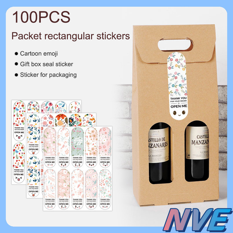 NVE 100PCS/Pack Cute Expression Rectangular Sticker Gift Box Sealing ...