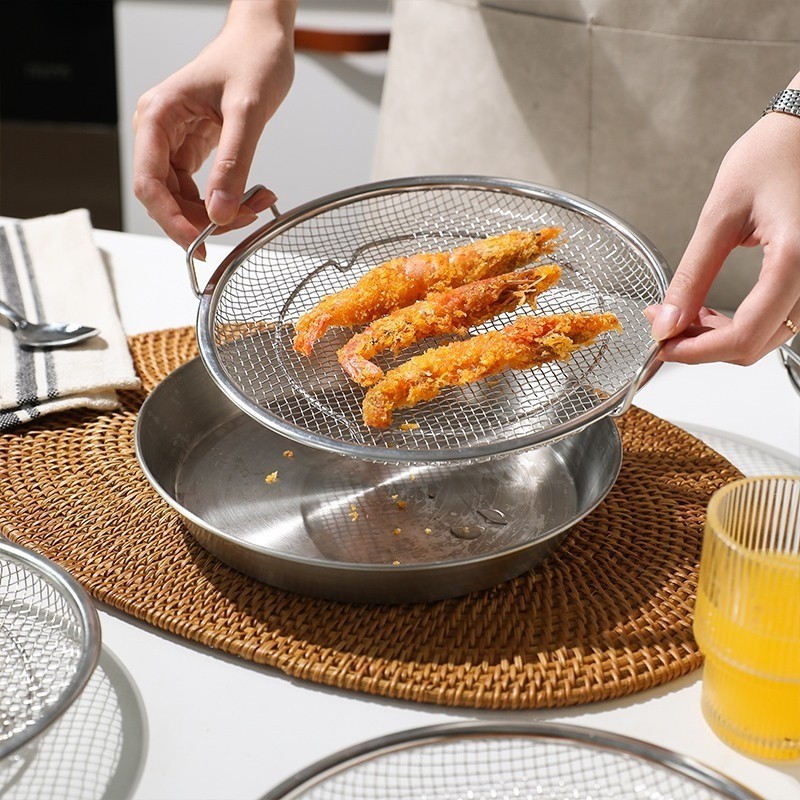 Kitchen Oil Filter Tray Stainless Steel Mesh Frying Drain Pan Strainer ...