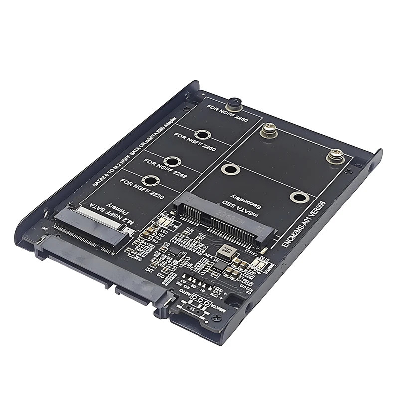 SSD Case Enclosure M2 SATA + MSATA to SATA3.0 6Gb 2.5" Adapter Riser ...