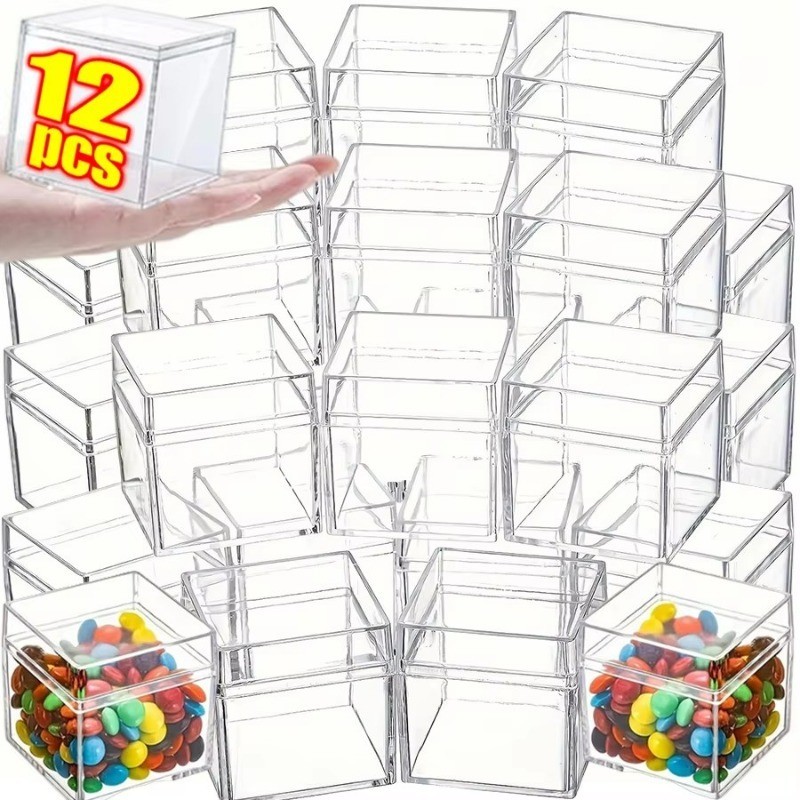 Mini Square Candy Boxes/Clear Plastic Gift Packing Box with Lid/Durable ...