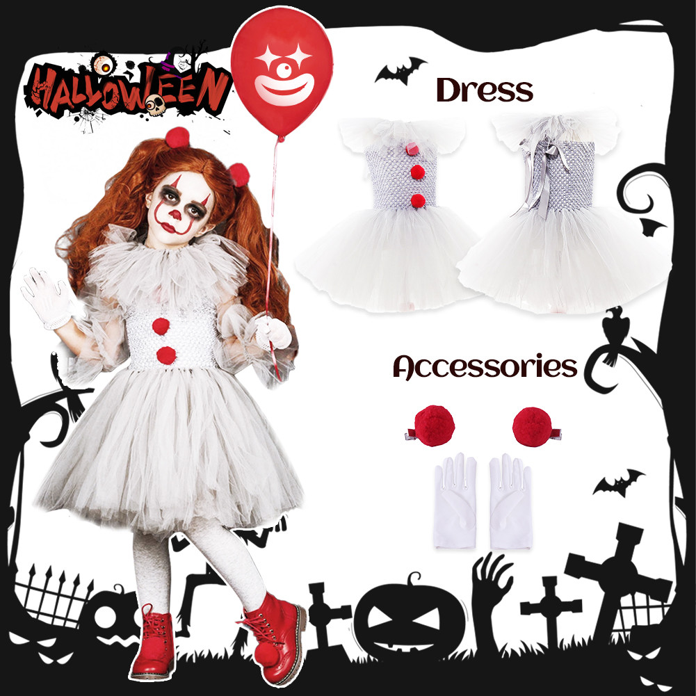 3Pcs LED Joker Cosplay Clown Halloween Costume for Kids Girl Scary ...