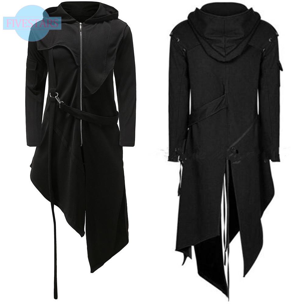 Men's Black Gothic Hooded Jacket Retro Medieval Irregular Coat ...