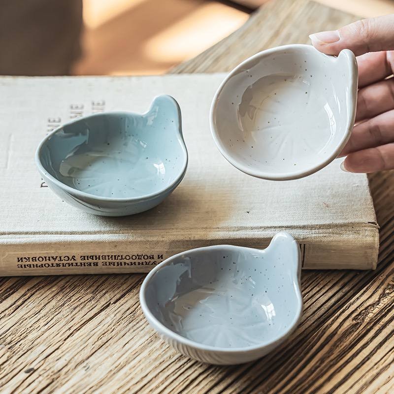 24K Ceramic Sauce Soy Dish or Side Dish Set with V-Shaped Tip for Salad ...