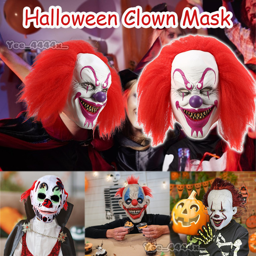 Halloween Clown Mask Red Hair Clown Latex Mask Costume Role Play Props ...