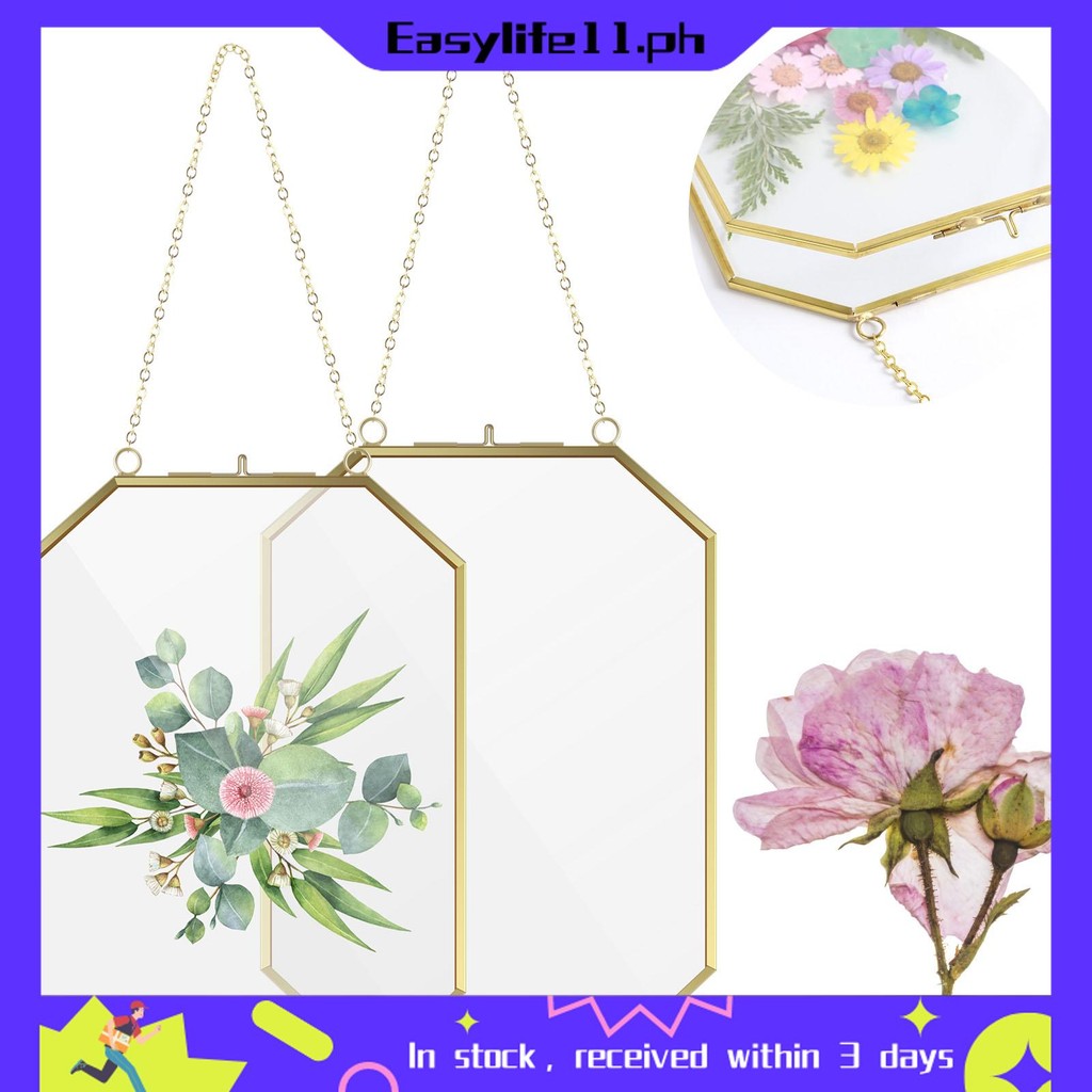 Glass Pressed Flower Frame Octagon Geometric Glass Hanging Picture ...