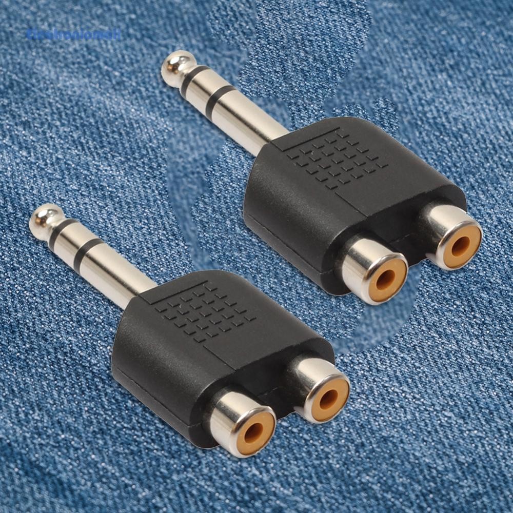 2Pcs 6.35mm 1/4\" Stereo Plug to 2 RCA Female Jacks Splitter Audio ...
