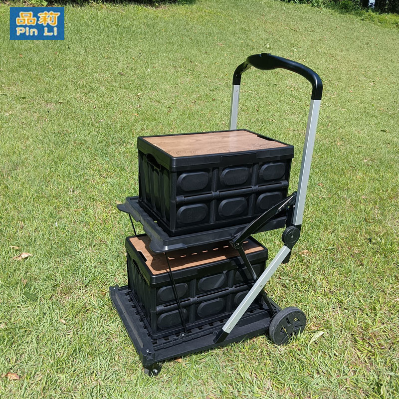 With Box Double-Layer Portable Storage Cart Travel Trolley Folding Cart ...