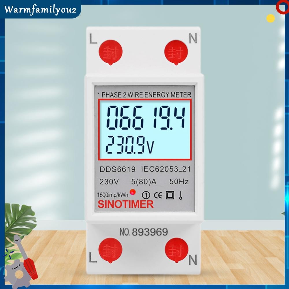 Digital Single Phase Energy Meter LCD Display 220V 230V Electricity Consumption Monitor Din Rail ...