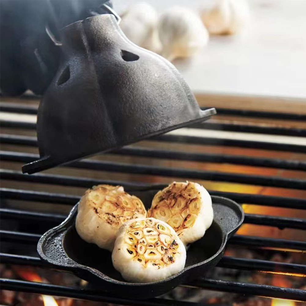 Mini Garlic Roster Baker Pot with Lid Pre-Seasoned Cast Iron Smoker ...