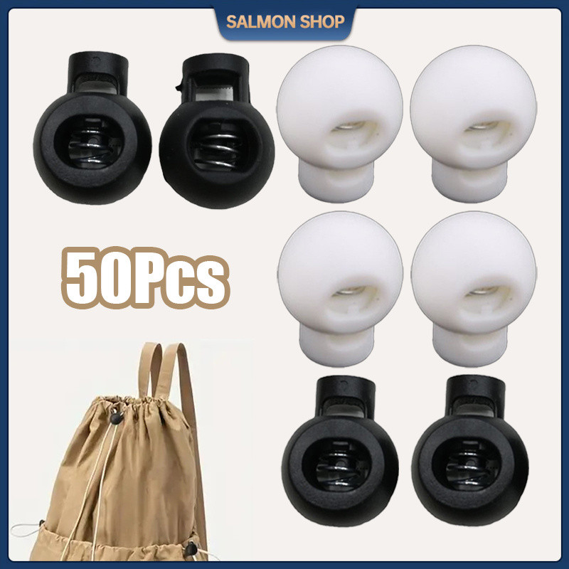 50pcs Single Hole Cord Lock Plastic Spring Stopper Round Toggle Buckle ...
