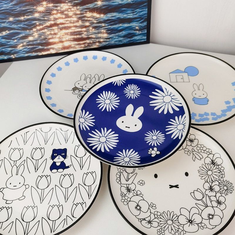 Miffy Cute Simple Cartoon Fashion Premium ins Ceramic Round Plate Dish ...