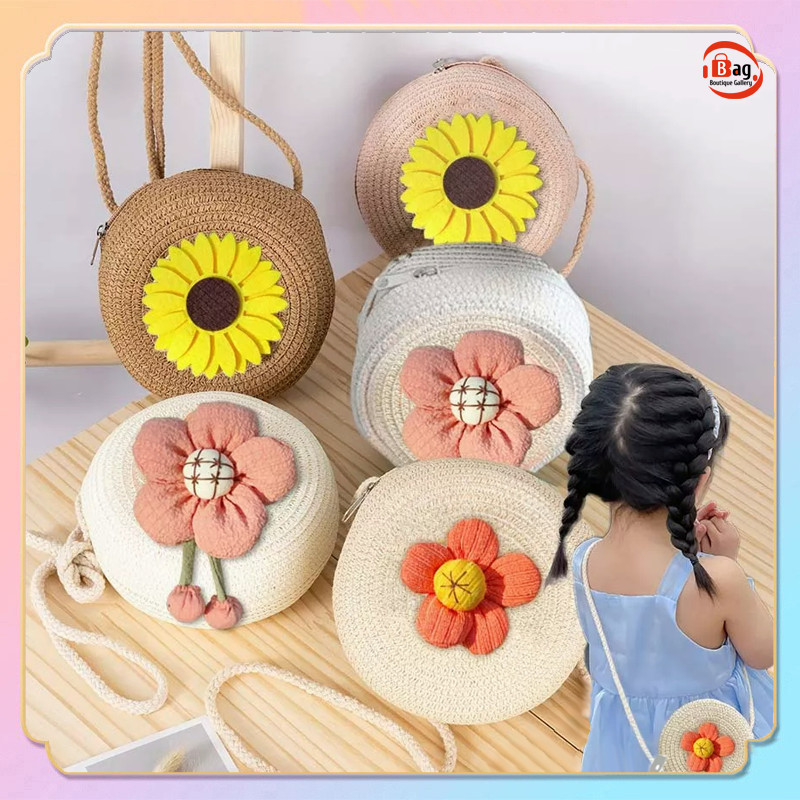 Girls' Straw Shoulder Bag Mini Cute Kid Flower Mini Bag Summer Bag ...