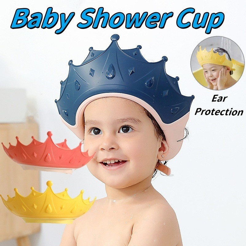Kids Shower Cup Adjustable Crown Shape Wash Hair Shield Waterproof Ear ...
