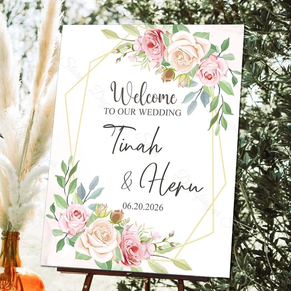 Personalized Welcome Sign Board White Roses Florals Custom Welcome Sign ...