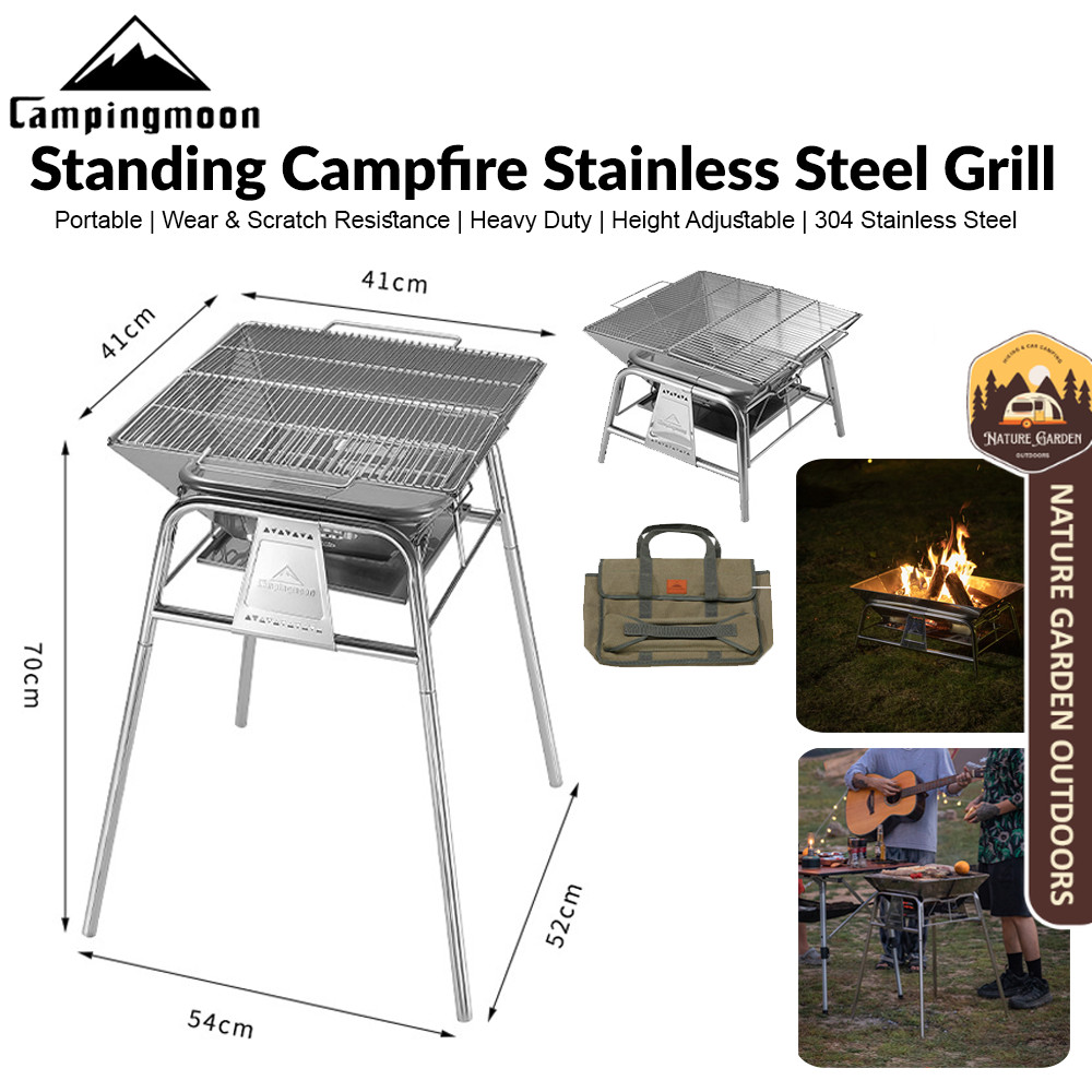 CAMPINGMOON MT-5 Series Portable Folding Standing Campfire Stainless Steel Grill Charcoal Burner ...