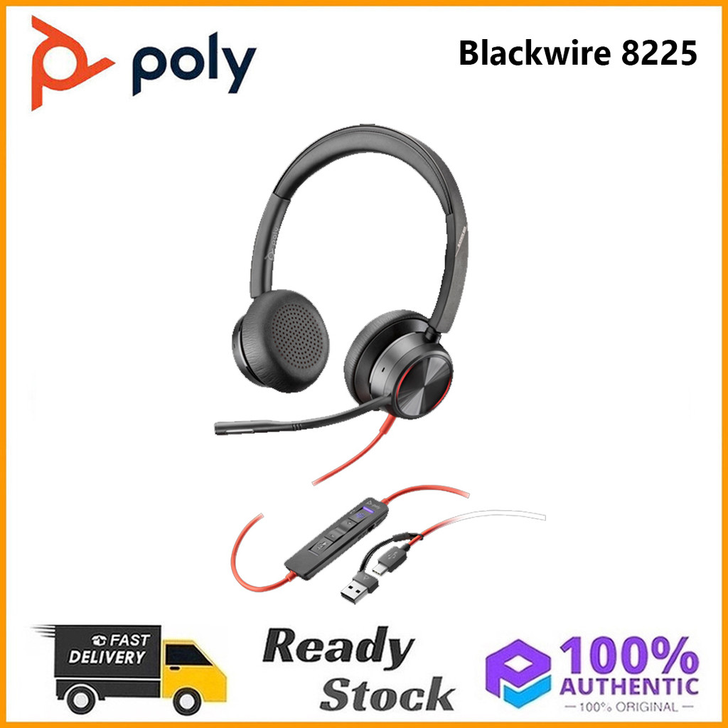 Poly Blackwire 8225 Stereo Microsoft Teams Certified USB-C Headset +USB ...