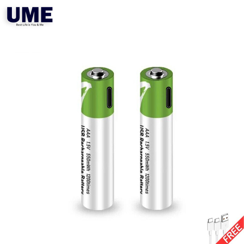AAA Size Battery High Capacity 1.5V 550mWh Li-Ion USB Type-C ...
