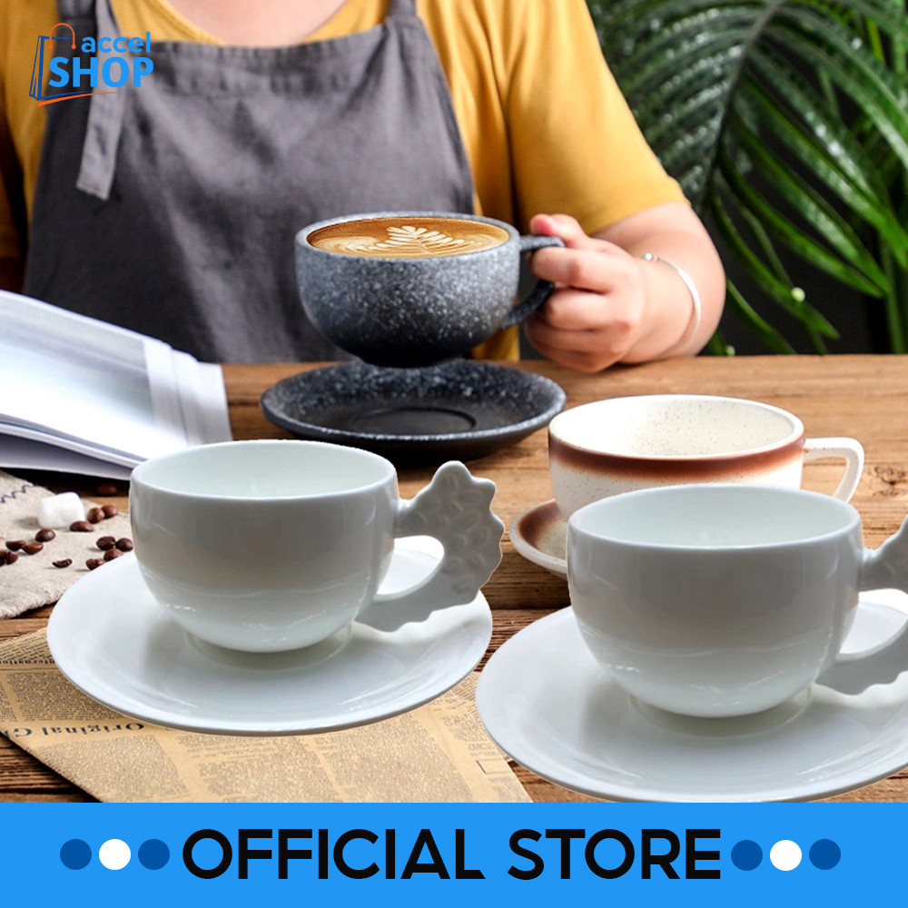 Accel Coffee Cup Set of 4pcs Ceramic White Cups With Ceramic Cup Mat ...