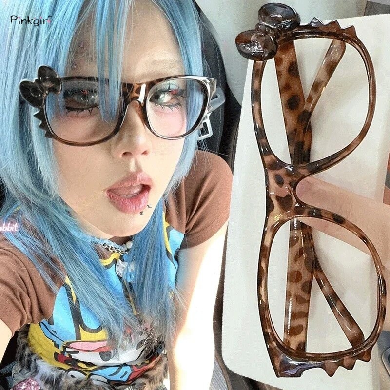 Kawaii Anime Cat Leopard Print Eyeglasses Frames Y2K Sweet Cool Women ...