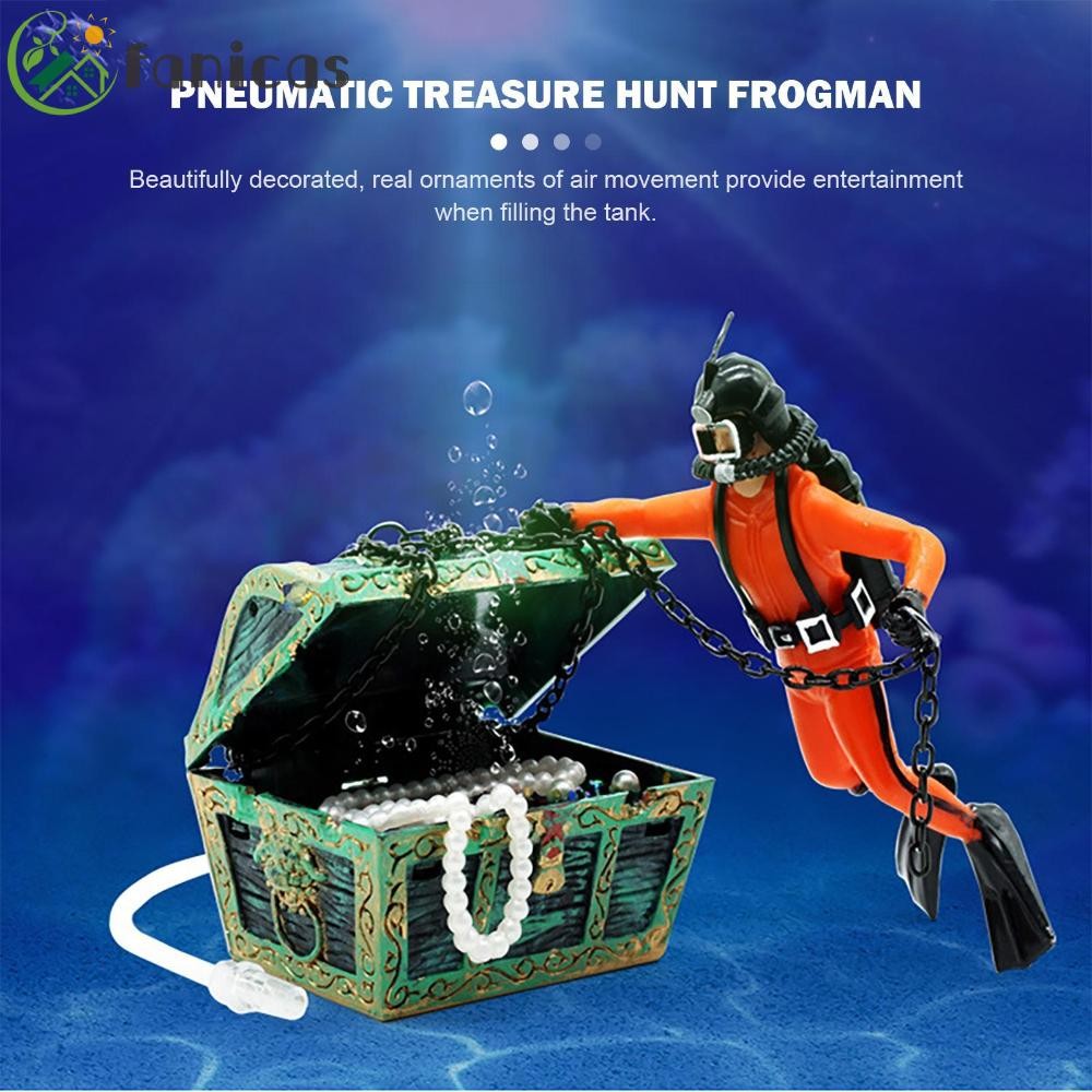 Fish Tank Undersea Treasure Chest Diver Live-Action Aerating Aquarium ...