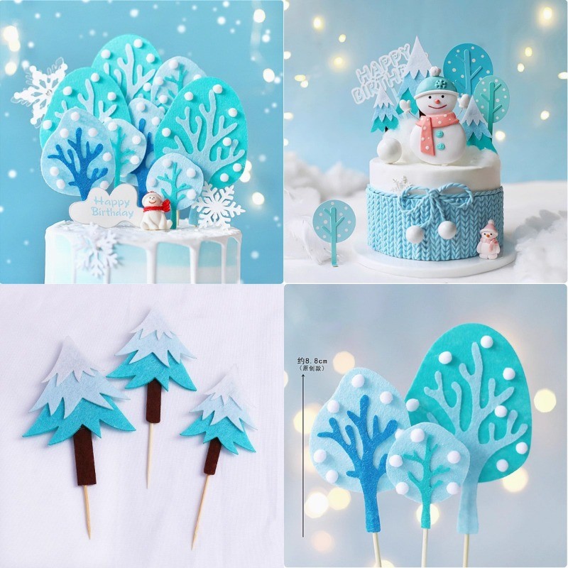 3pcs/set frozen snow felt tree right angled corner cake topper ...
