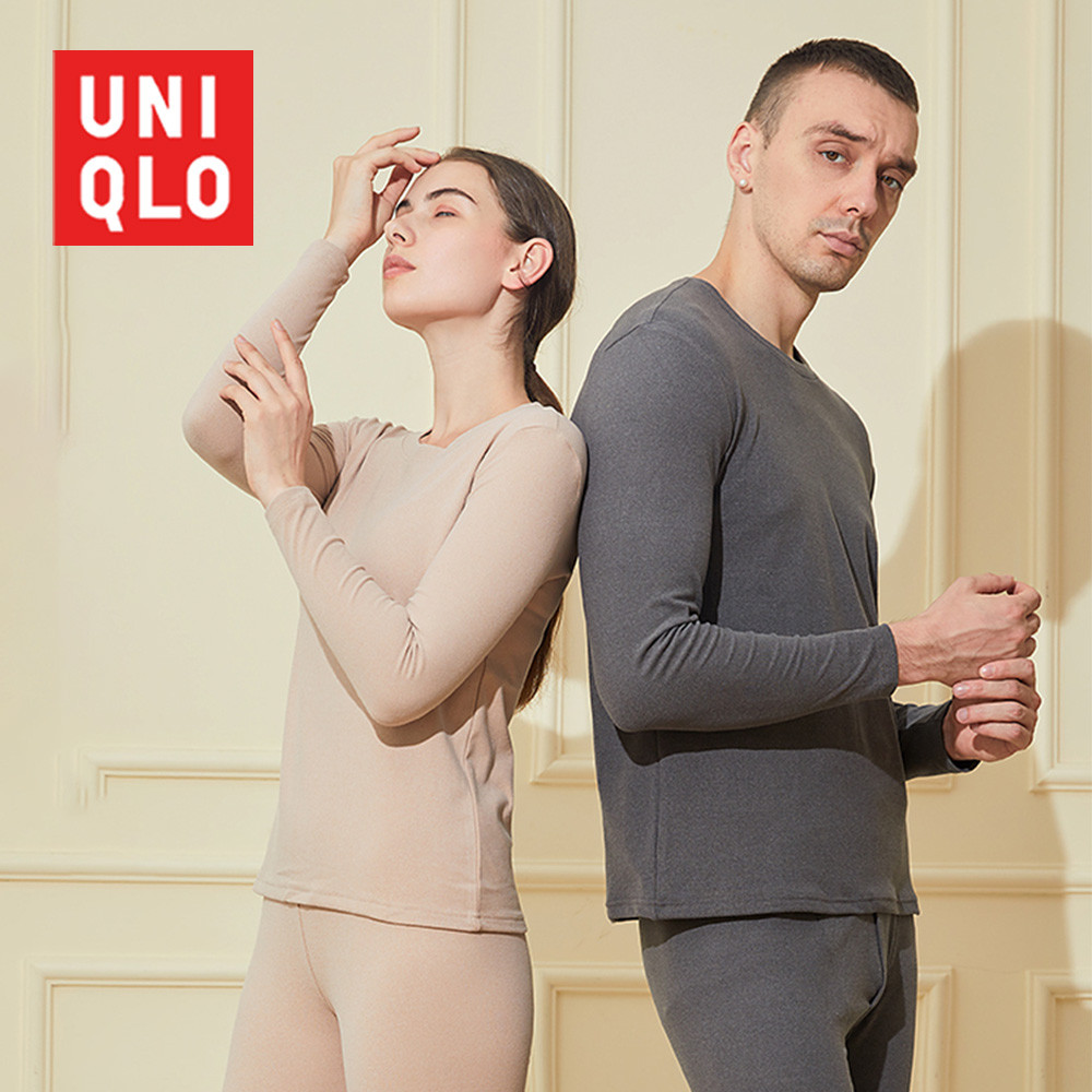 Uniqlo Thermal Underwear Men's and Women's Round Neck Autumn Clothes and Pants Couple Seamless ...
