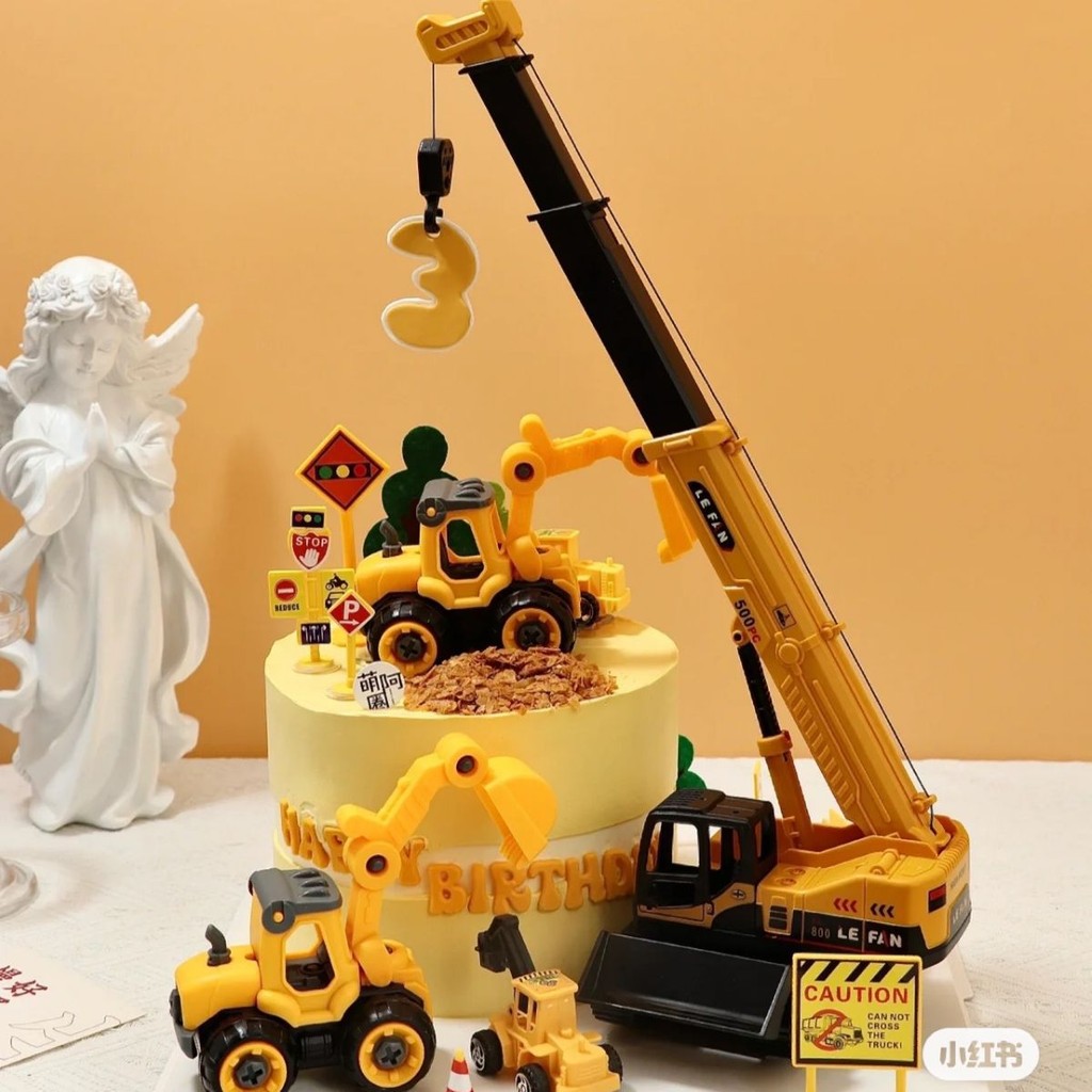 Crane Engineering Excavator Toy Traffic Construction Roadblock Children ...