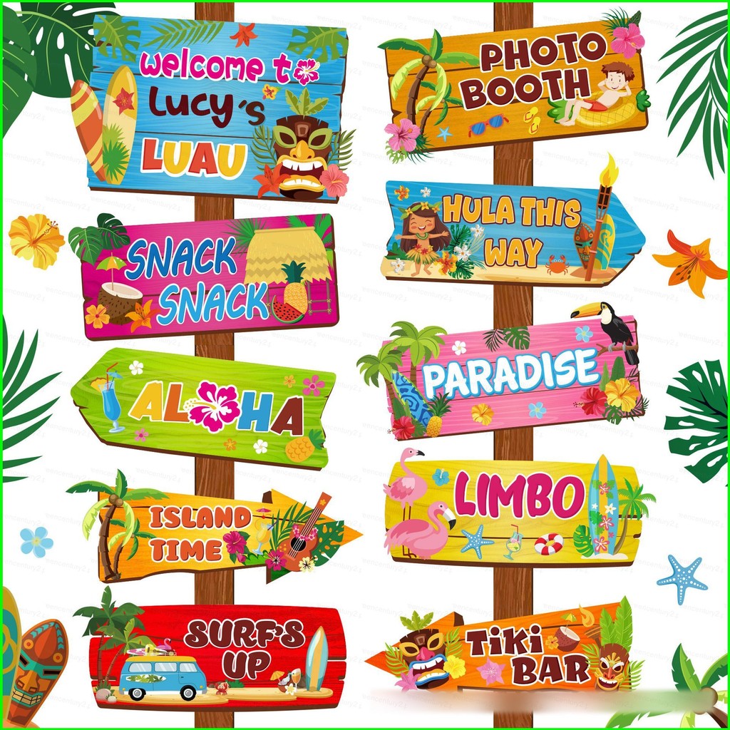 YG 10pcs Hawaii Welcome Sign Tropical Party Sign Luau welcome sign ...