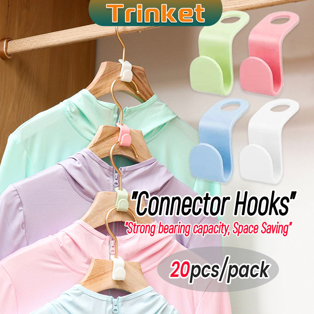 20pcs/pack Clothes Hanger Connector Hooks Space Saving Wardrobe Closet ...