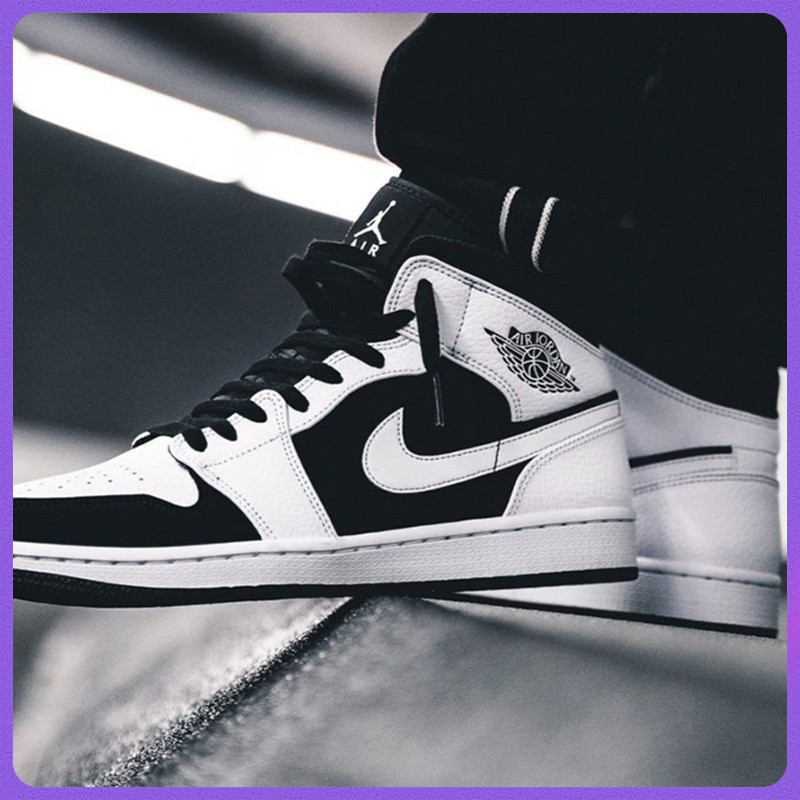 Air Jordan 1 Mid AJ1 middle cut black and white panda 554724-113 GS men ...
