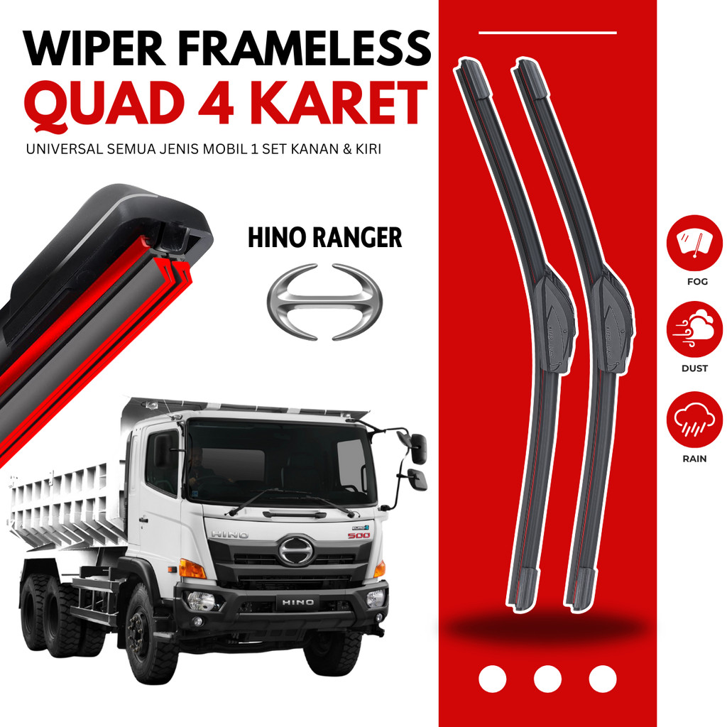 Hino Ranger Quad Wiper 4 Layers Rubber Blade 1 Set Kiri and Right Pair ...