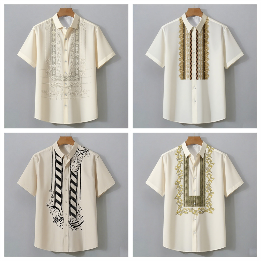 New modern Barong Style Men's Chinese Stand Collar Short Sleeve Shirt ...