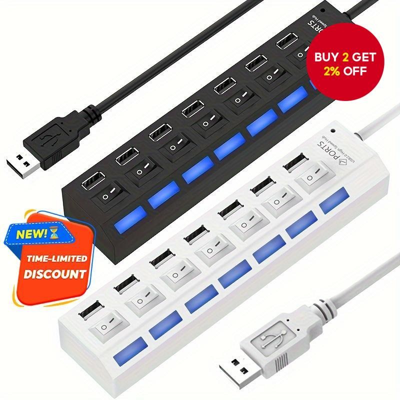 USB Hub Adapter LED Power On Off Switch Multi Usb Ports Extension for ...