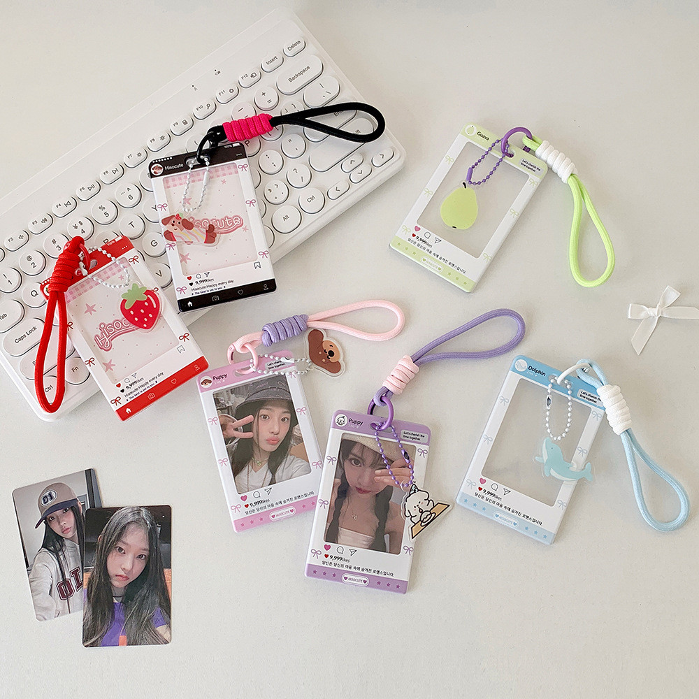 Ins Sliding Cover Key Ring ID Card Holder Pendant Student Name Tag ...