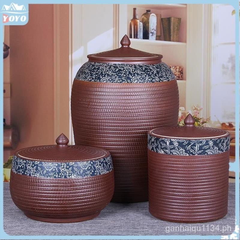 Ceramic rice jar rice bucket 10kg25kg household with lid Jingdezhen ...