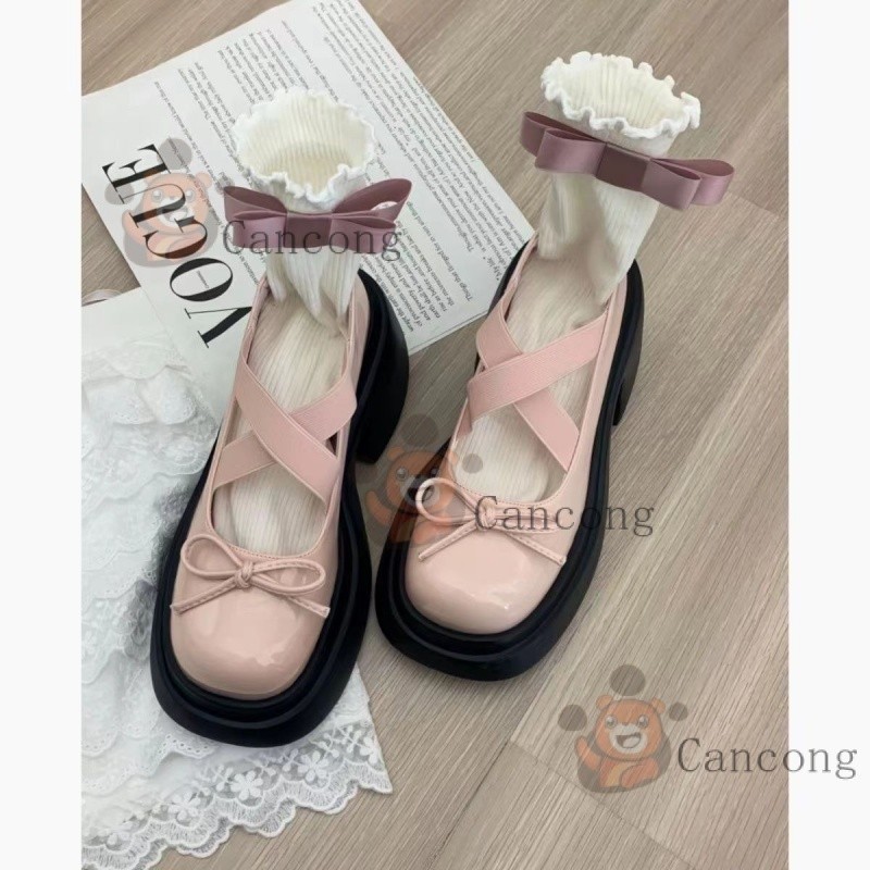 BashammRetro Dwarf High Heel Mary Jane Shoes2023Summer New Japanese ...