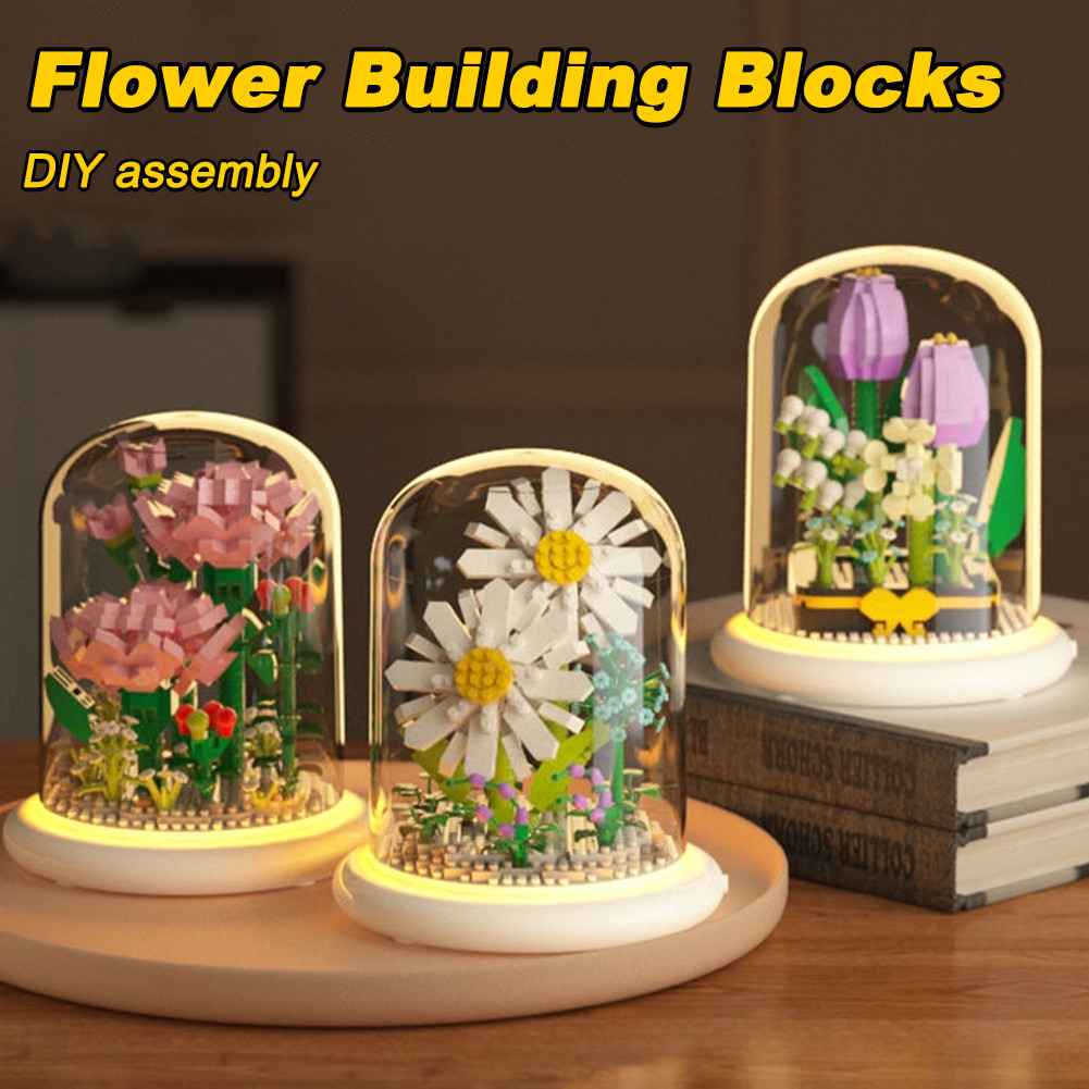 Flowers Set Building Blocks Toys Tulips Rose Sunflower with Glass Cover ...