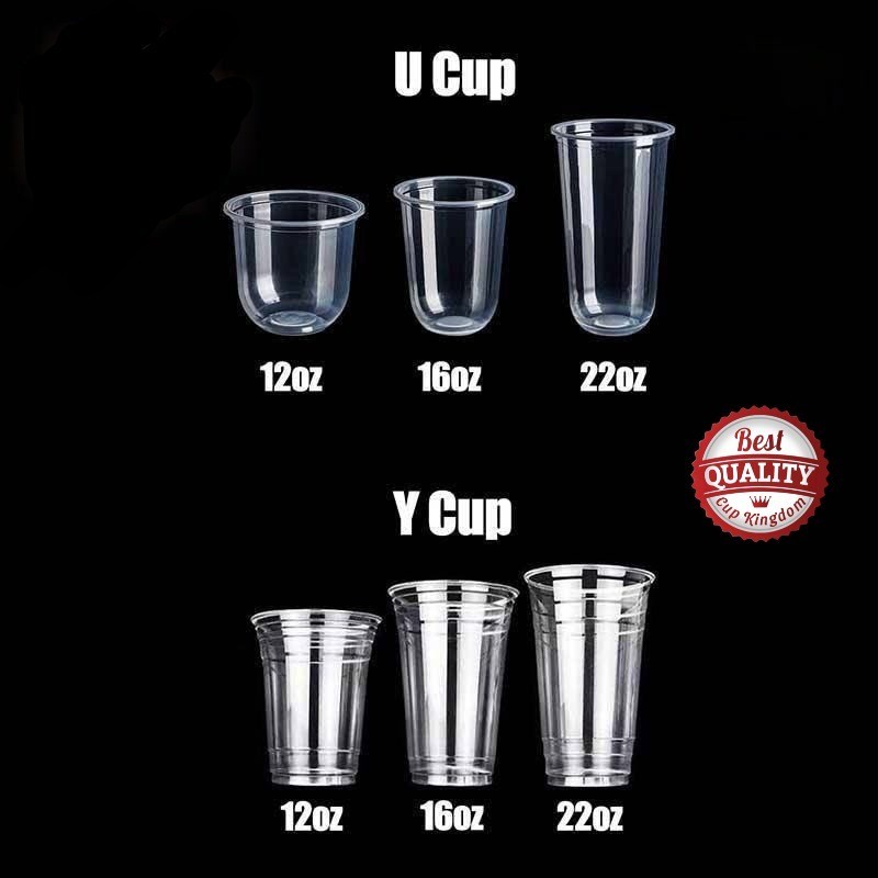 [100pcs]95mm Plastic Milk Tea Y/U Cup (12oz, 16oz, 22oz) With Flat/Dome ...