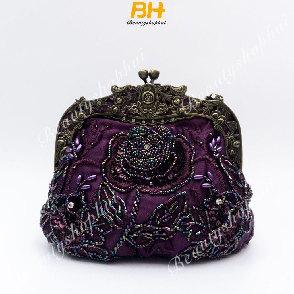 Handmade Pearl Embroidery Flowers Dinner Bag Vintage Bag Embroidery ...