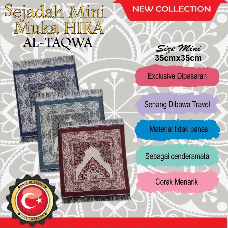 SEJADAH MINI MUKA HIRA AL-TAQWA TENUN TURKEY 35X35cm TRAVEL/DOORGIFT MUKA COTTON TENUN TURKEY ...