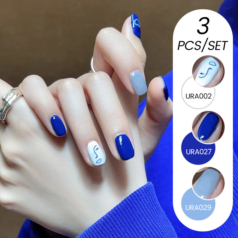 UR SUGAR 3PCS/Set Gel Polish Set Nail Art Blue Color Gel Long Lasting ...