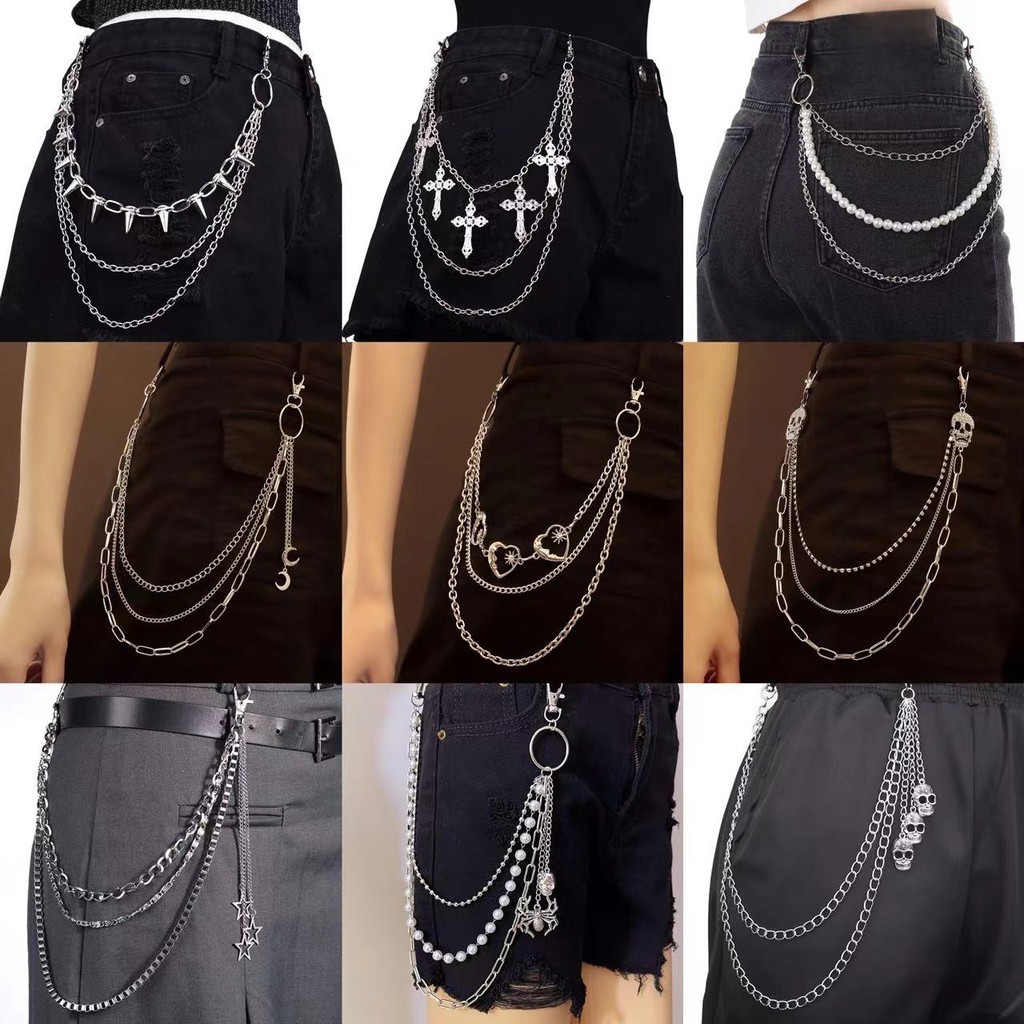 Hip-hop Punk Style Skull Head Rivets Pendant Layered Pant Chains for ...