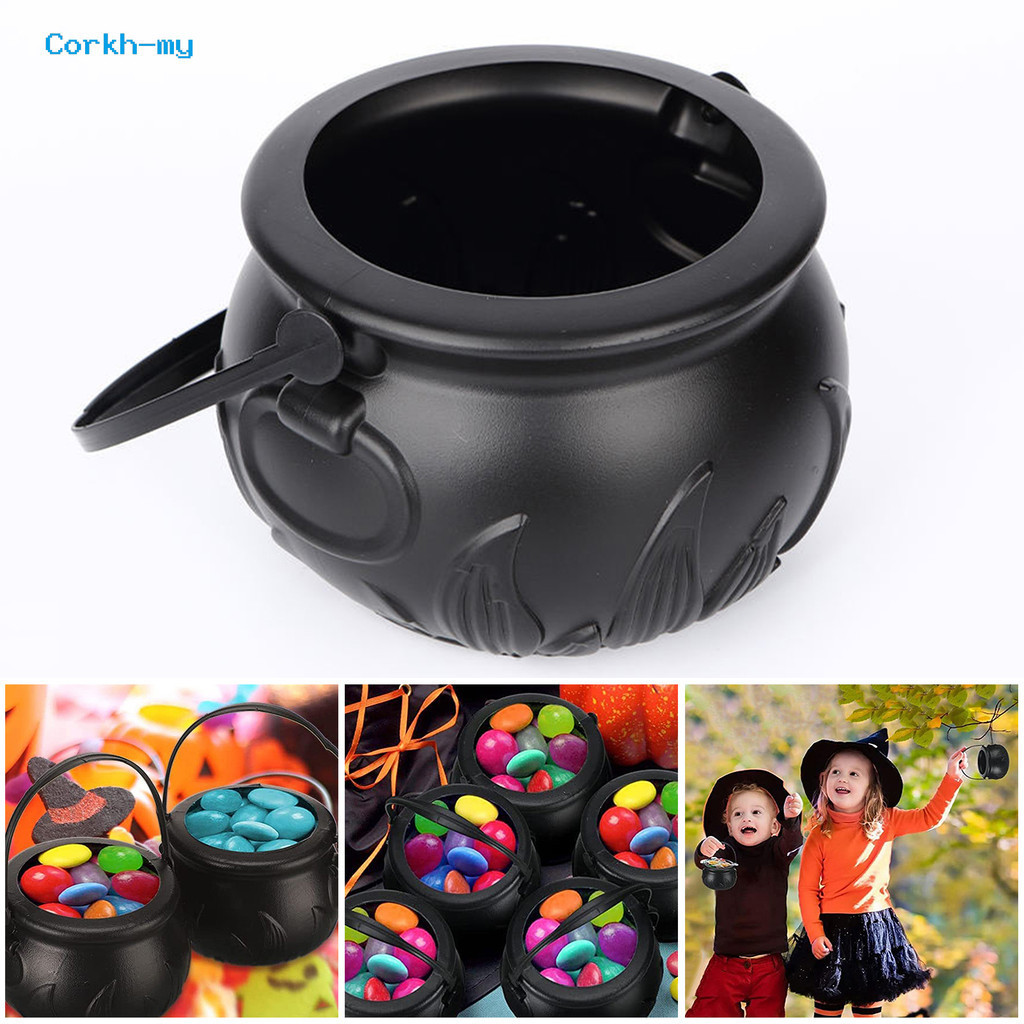 [CK] Halloween Candy Bucket Black Cauldron Holder Prop Bowl Halloween ...