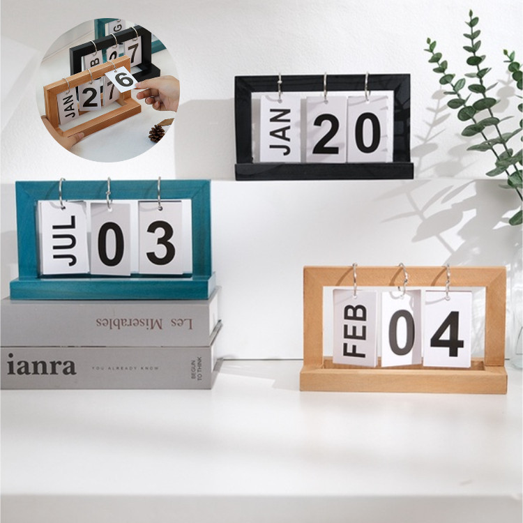 Nordic Style Wooden Desk Page-Turning Calendar for Office Flip Calendar ...
