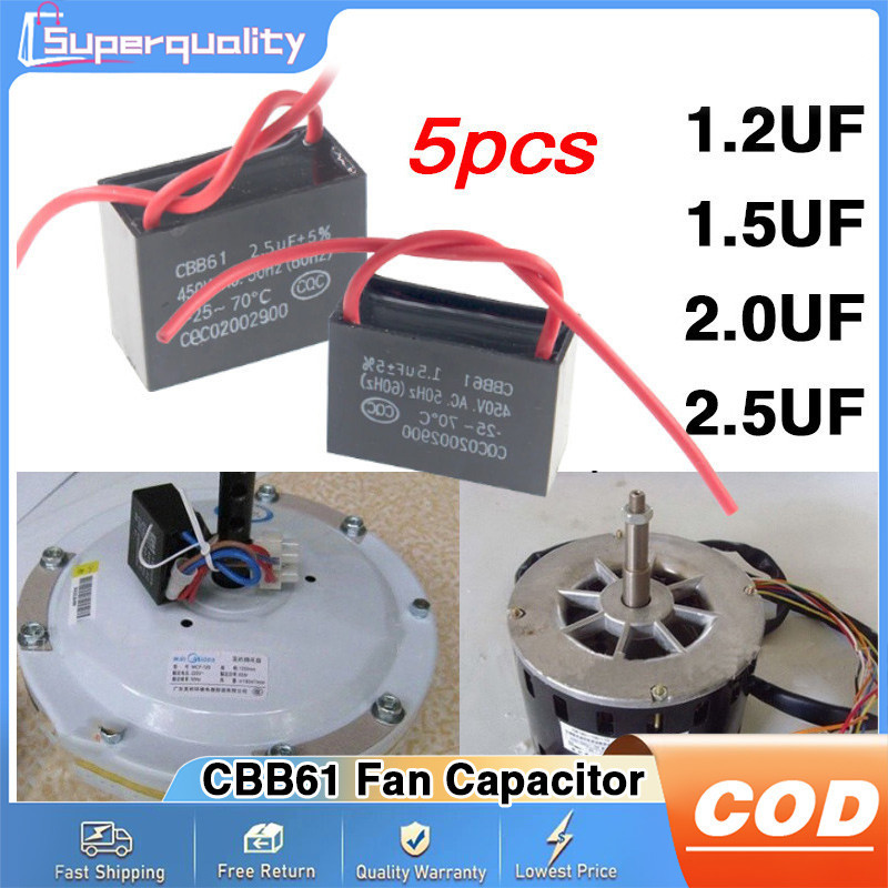 5pcs 1.5uf/2uf 450vac Ceiling Electric Fan Starting Capacitor Cbb61 ...