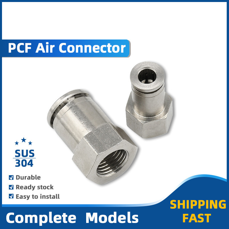 304 Stainless Steel PCF Pneumatic Female Connector 4mm 6mm 8mm 10mm ...