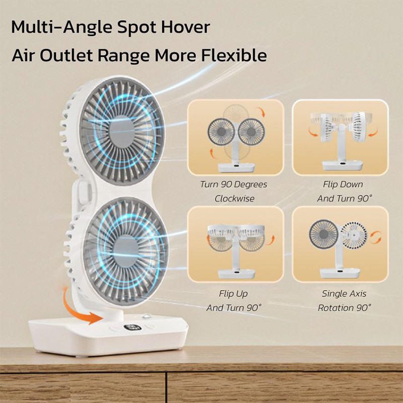 360 Desk Fan Degrees Adjusted Double-headed USB Fans 3 Speeds with Lamp ...