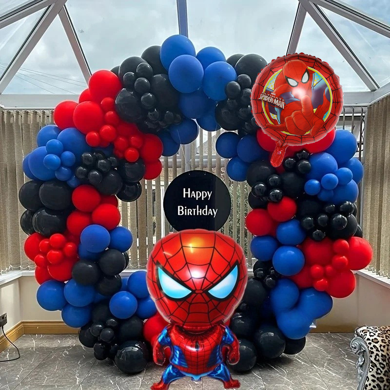 1 SET Spiderman Theme Black Red Blue Balloon Arch Kit with Spiderman ...