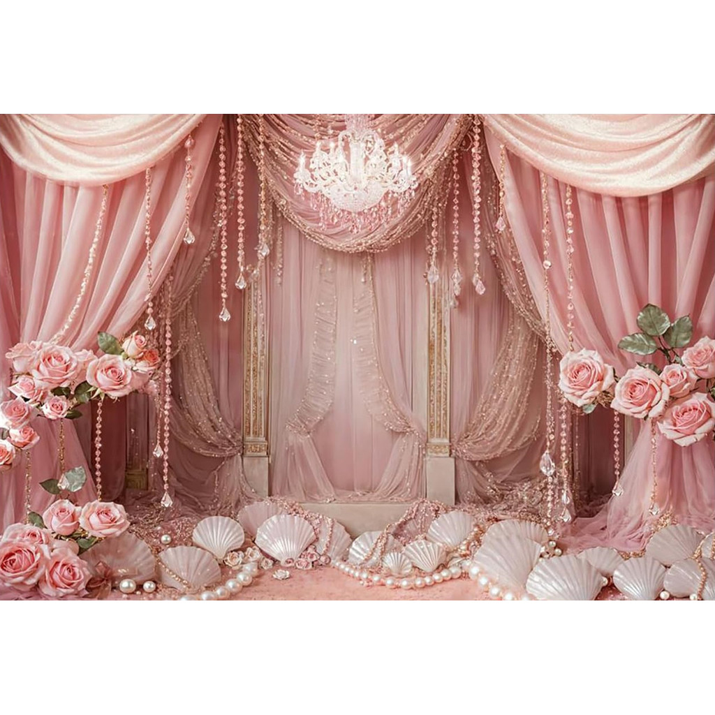 7x5ft Pink Curtain Backdrops for Photography Boudoir Bedroom Pearl ...